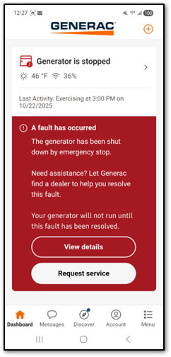 What can I do if Mobile Link says "a fault has occurred" with my generator?