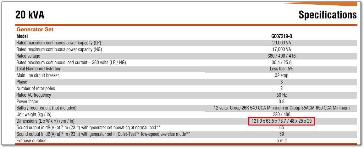 What are the dimensions of Generac home standby generators?